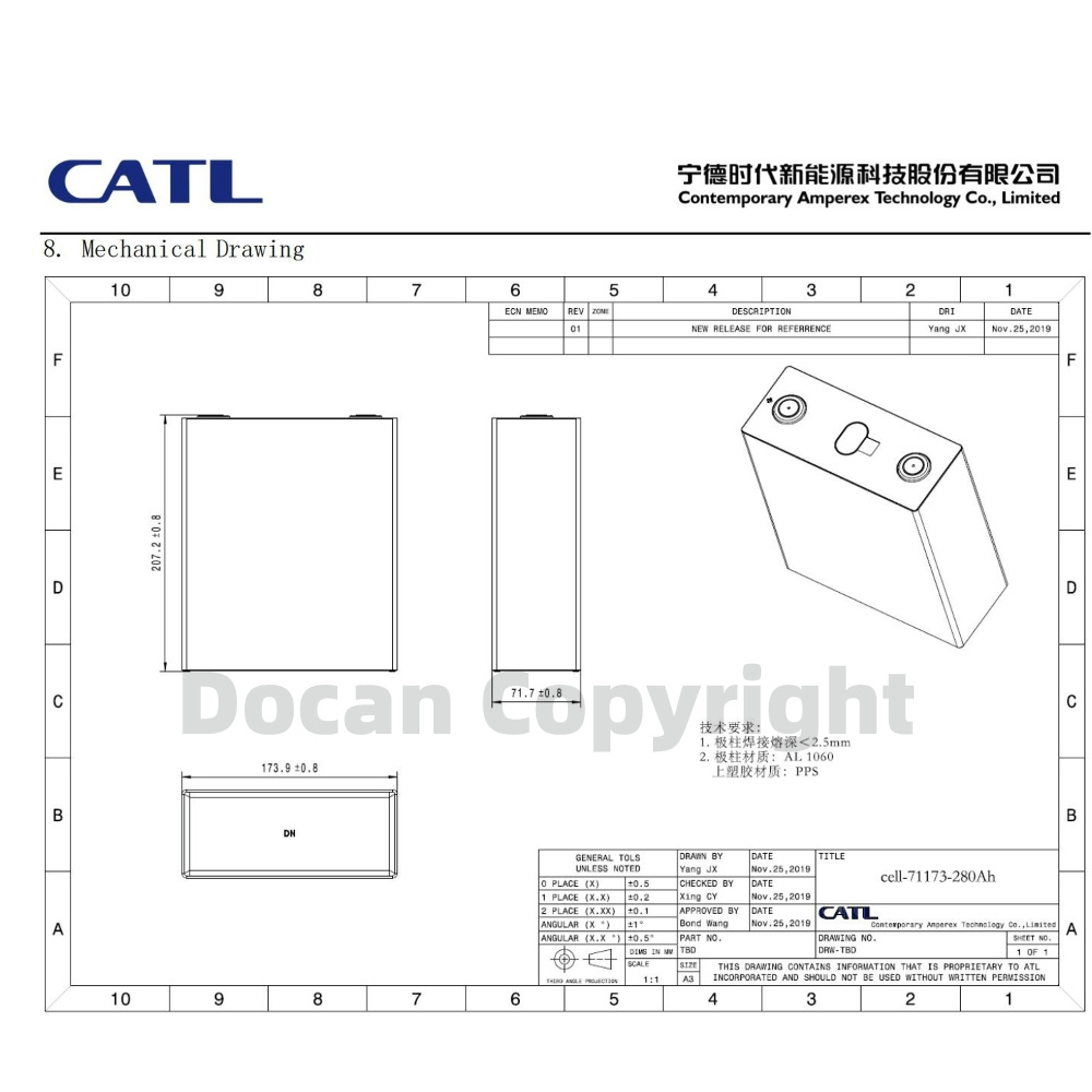 CATL 280Ah LiFePO4 3.2V ESS Grade Prismatic Battery for Solar