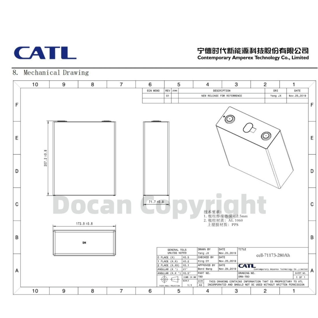 CATL 280Ah LiFePO4 3.2V ESS Grade Prismatic Battery for Solar